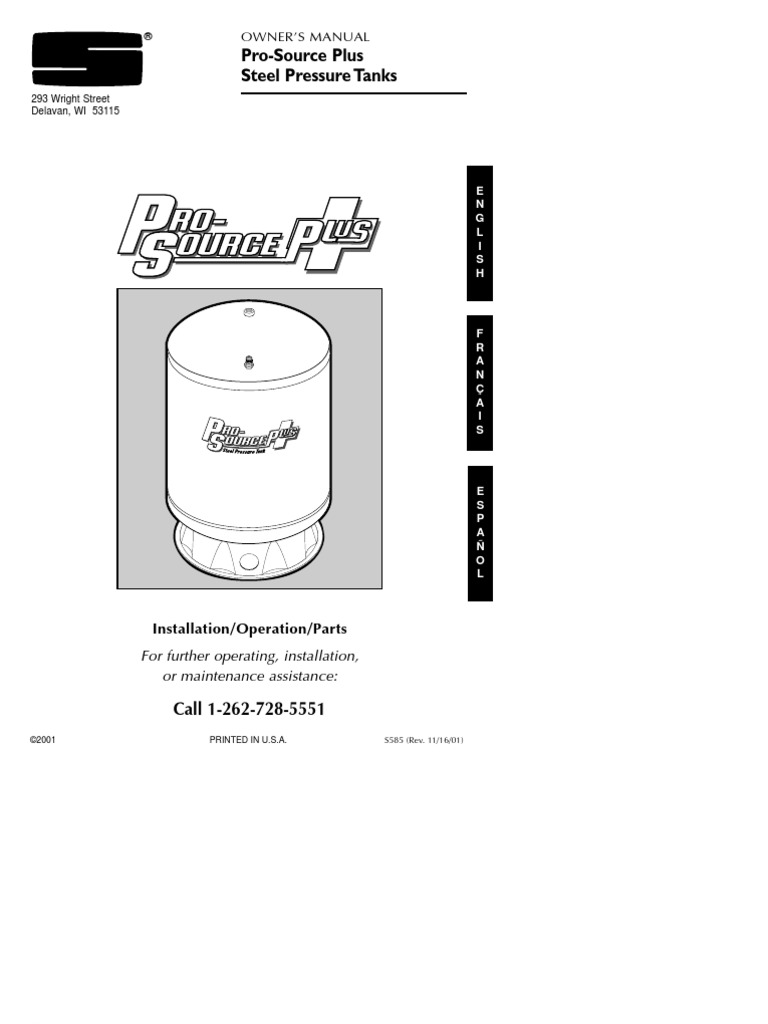 Pro-Source Plus Steel Pressure Tanks: Owner'S Manual | PDF | Tap (Valve ...