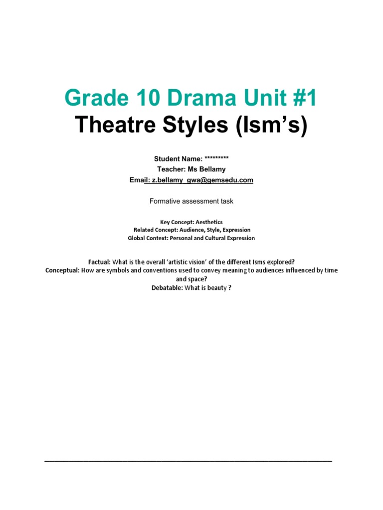 G10 Theatre Styles Ism S Formative Assessment Process Journal | PDF ...