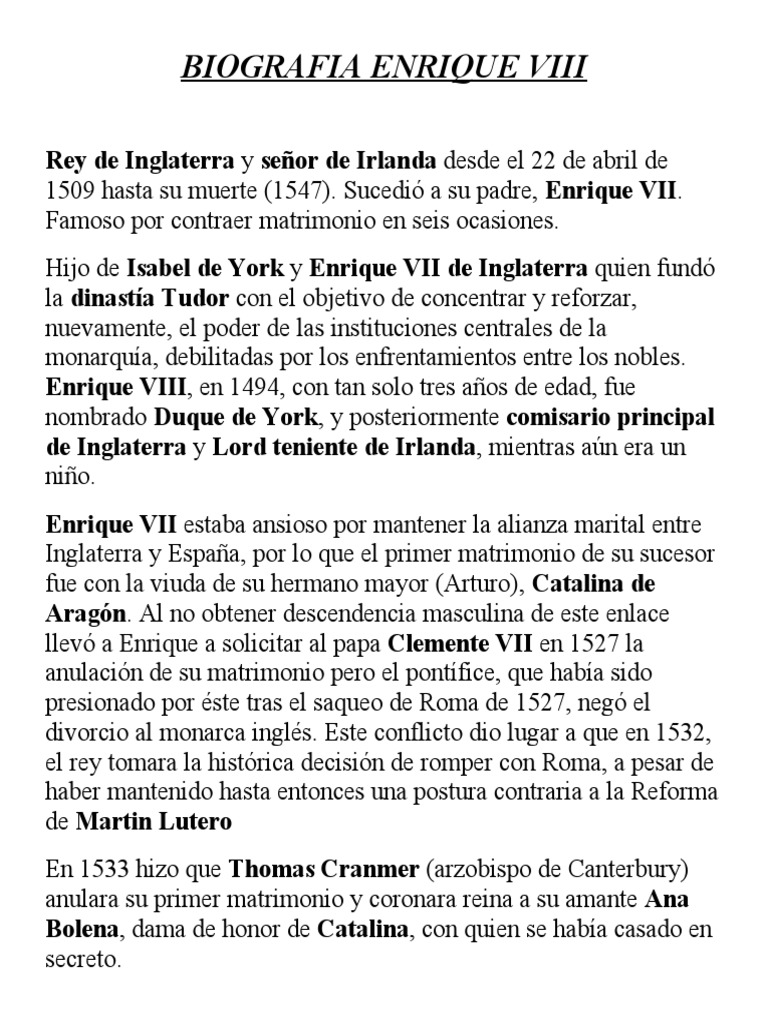 Biografía de Enrique VIII | PDF | Imperio español