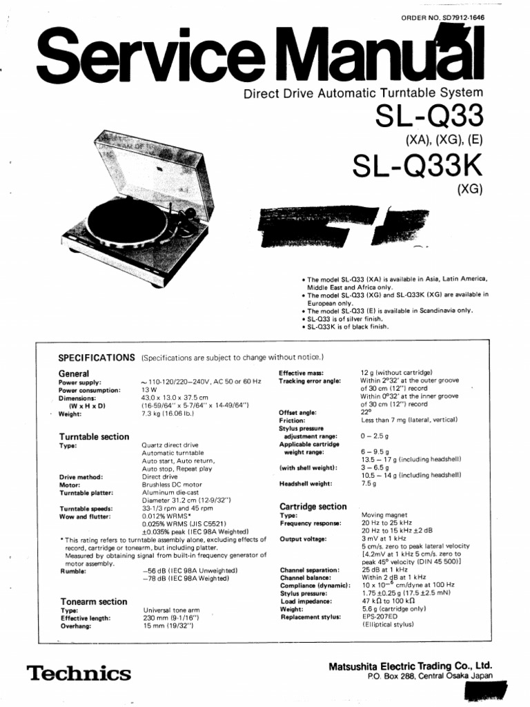 Technics sl-q33 q33k SM | PDF | Phonograph | Decibel