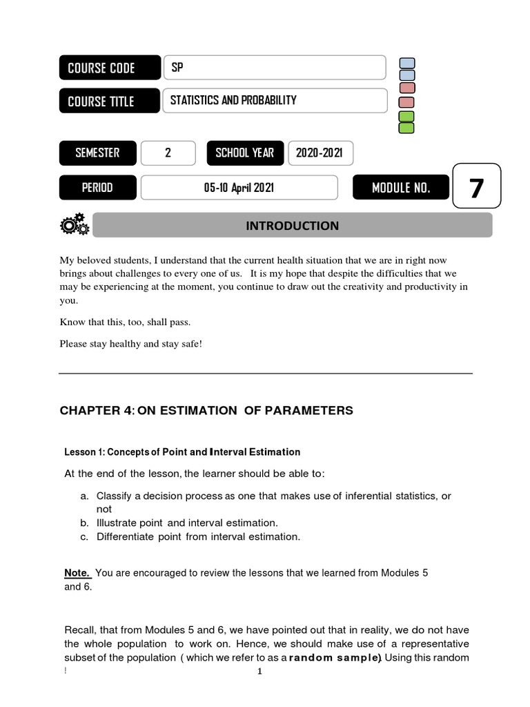 STATPROB Module 7 | PDF | Estimator | Confidence Interval