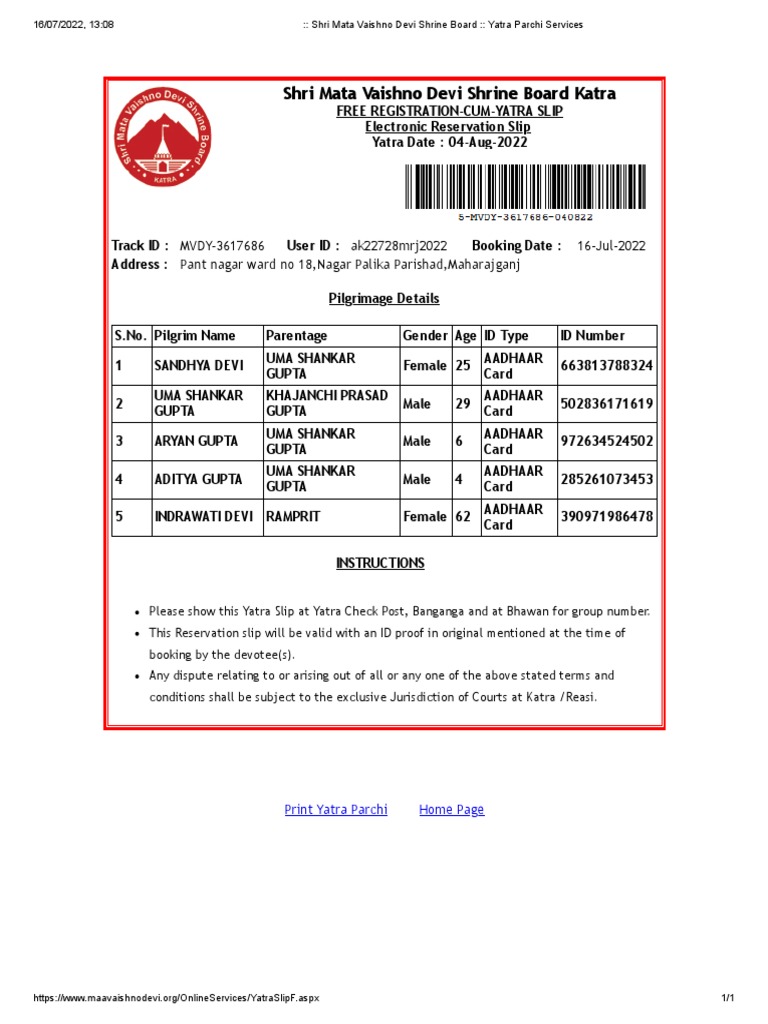 Vaishno Devi Yatra Parchi Download Guide | PDF | Pilgrimage | Government