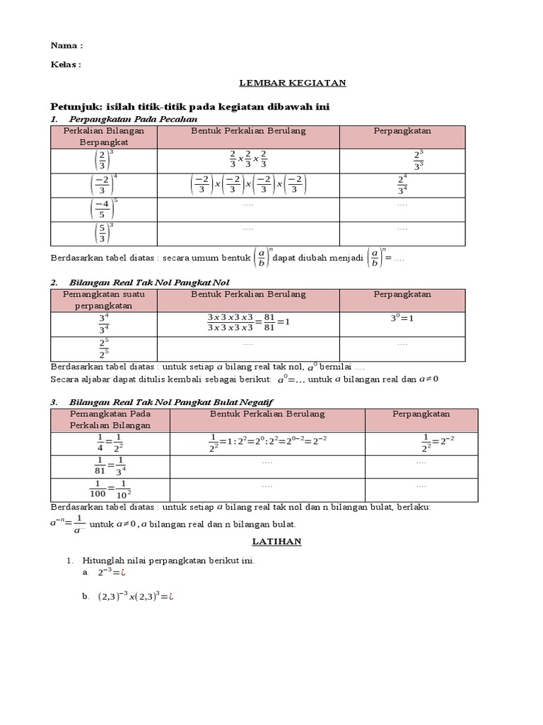 LK Perpangkatan Pada Pecahan | PDF