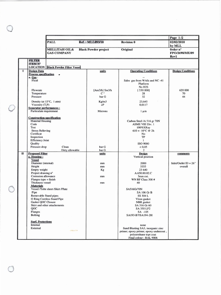 PALL FILTER - Process Data Sheet | PDF | Chemistry | Applied And ...