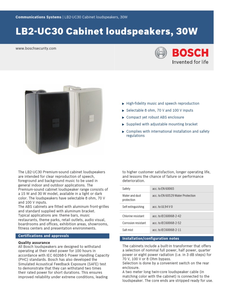 LB2 UC30 Data Sheet enUS 80218564235 | PDF | Loudspeaker | Hertz