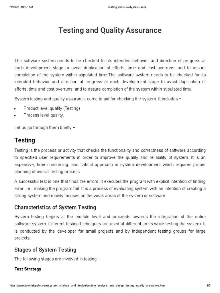 Testing And Quality Assurance Pdf Software Testing Quality Assurance