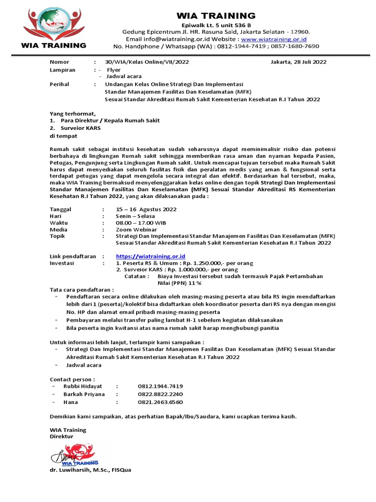 Edaran Peserta KOL MFK Sesuai STARKES - 15-16 Agutus 2022 - WIA | PDF