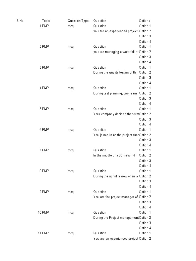 PMP Practice Questions | PDF | Multiple Choice | Option (Finance)