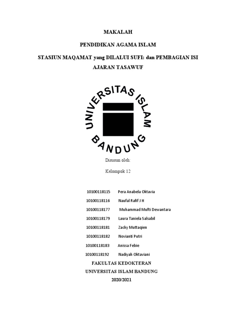 Pendidikan Agama Islam: Stasiun-Stasiun Sufi dan Pembagian Isi Ajaran Tasawuf | PDF