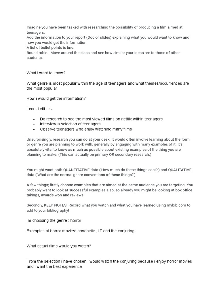 Yasmeen Haddad - Researching Media Products Lesson 2 | PDF | Horror ...