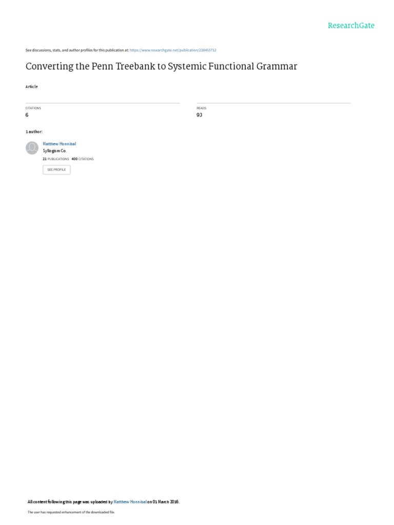 Converting The Penn Treebank To Systemic Functiona | PDF | Phrase | Clause