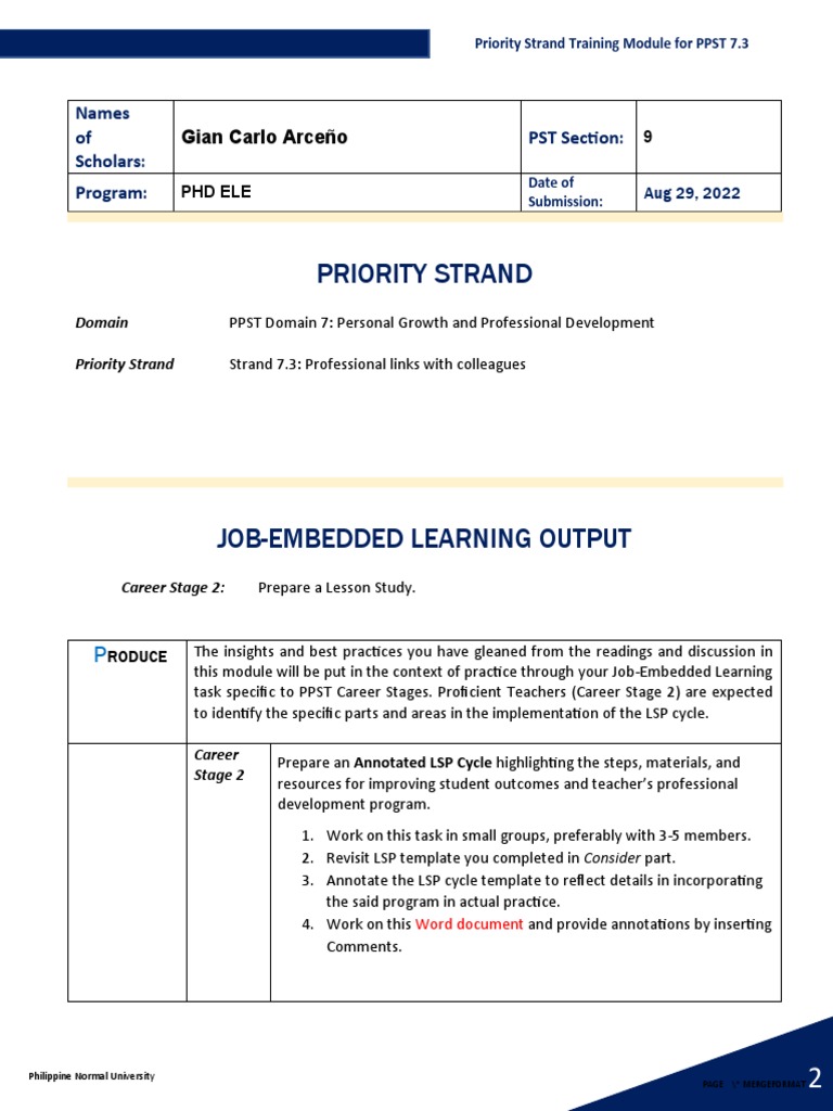 PST - Module 8 - Career Stage 2 JEL Output | PDF | Lesson Plan | Teachers