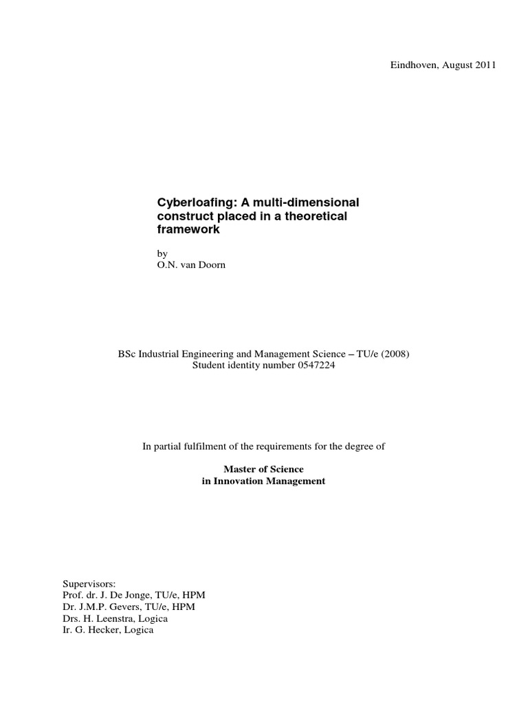 Cyberloafing A Multi-Dimensional Construct Placed in A Theoretical Framework - Odin Van Doorn ...