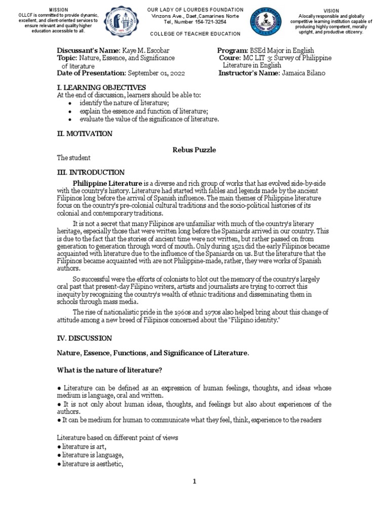 OLLCF Committed to Providing Quality Education | PDF | Experience | Poetry