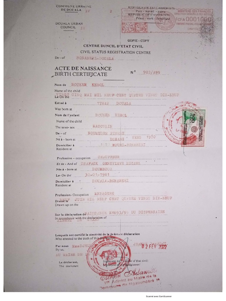 Acte de Naissance Certifié | PDF