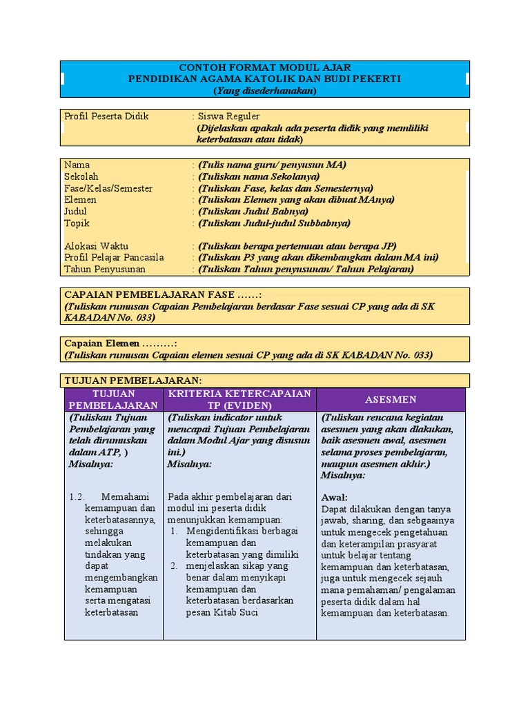 Contoh Format Modul Ajar Sederhana | PDF