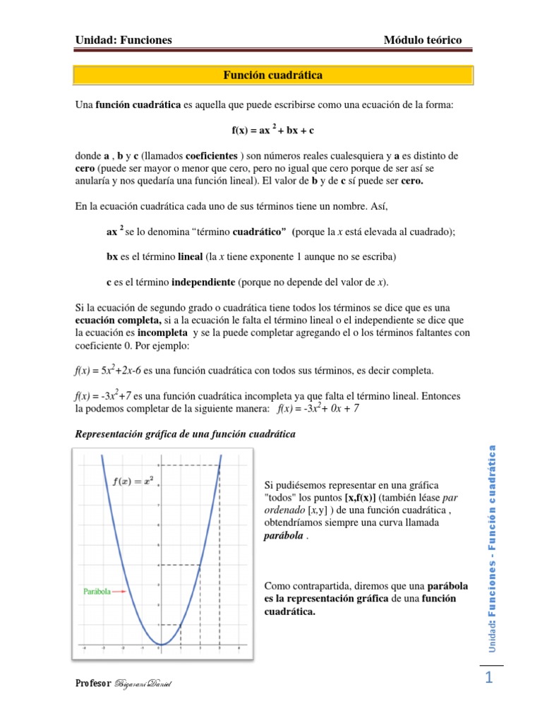 Función Cuadrática | PDF | Ecuaciones | Matemáticas