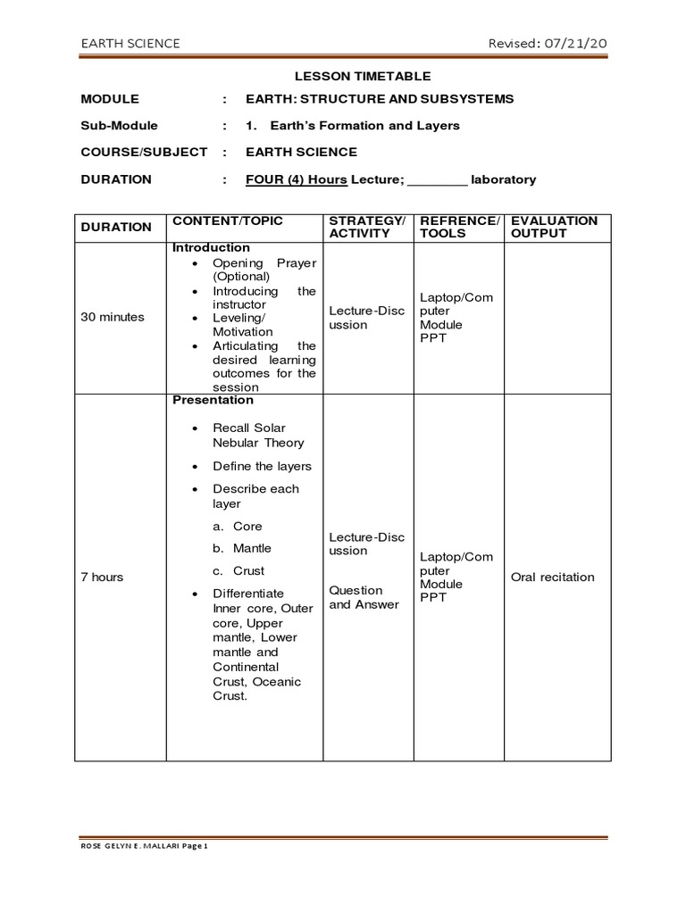 MODULE 1 Earth's Formation and Layers (2nd Grading) | PDF | Earth ...
