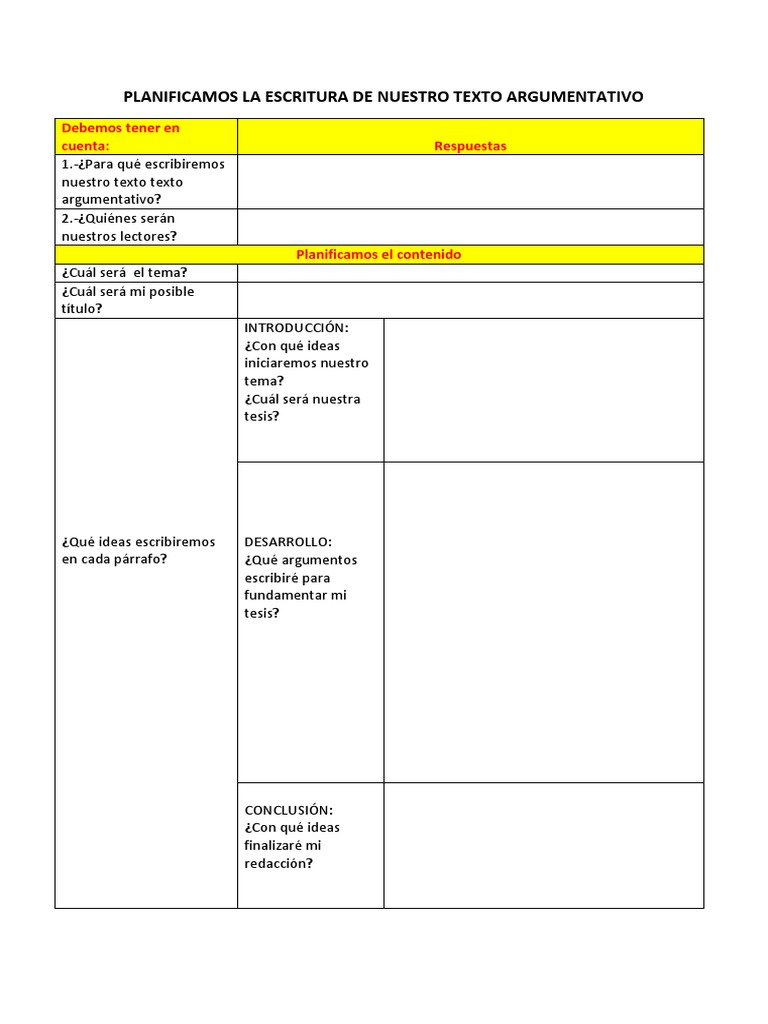 Planificamos La Escritura de Nuestro Texto Argumentativo | PDF