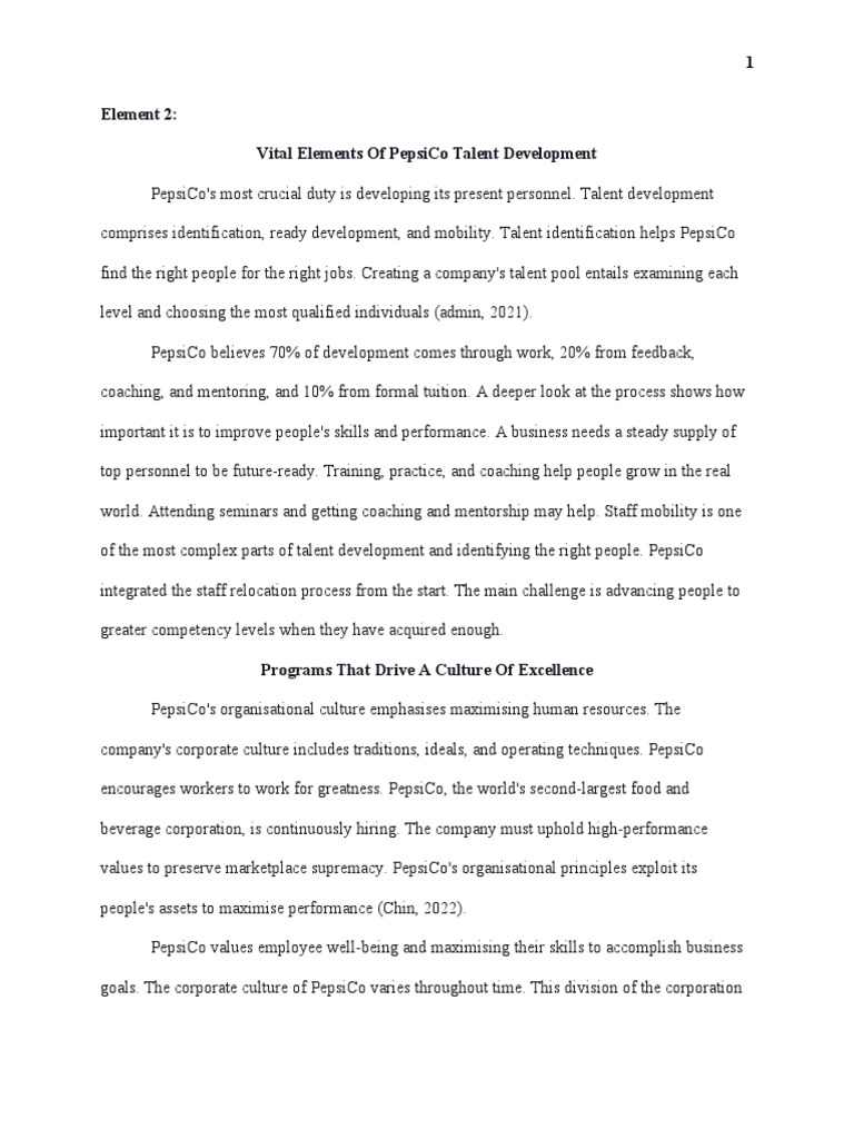 Vital Elements of PepsiCo Talent Development | PDF | Organizational ...