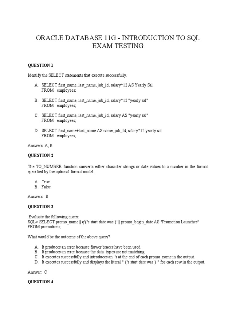 Sql Test With Answers Pdf Data Management Databases 