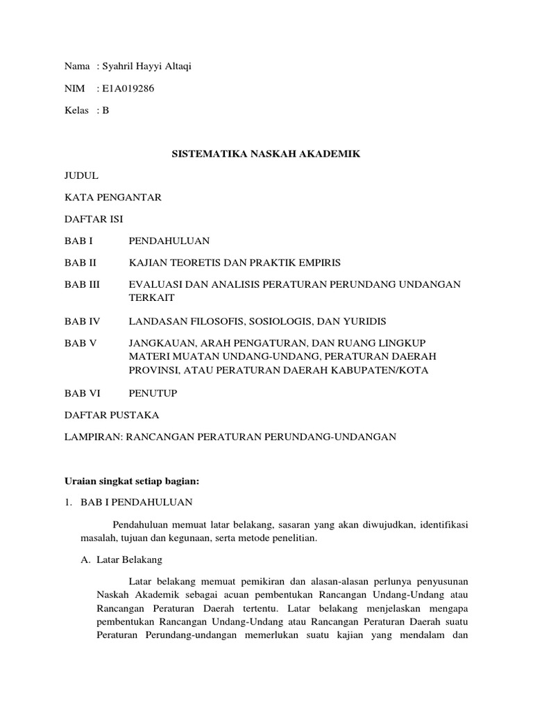 Sistematika Naskah Akademik | PDF