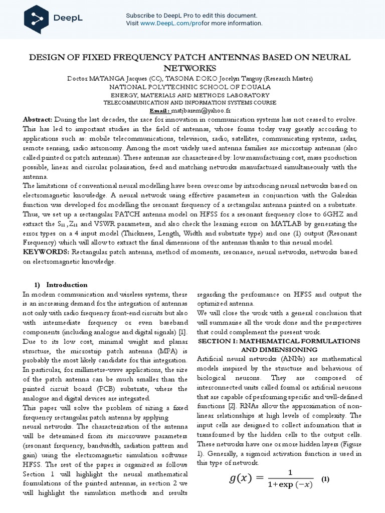 Neural Network Design for Patch Antennas | PDF | Antenna (Radio ...