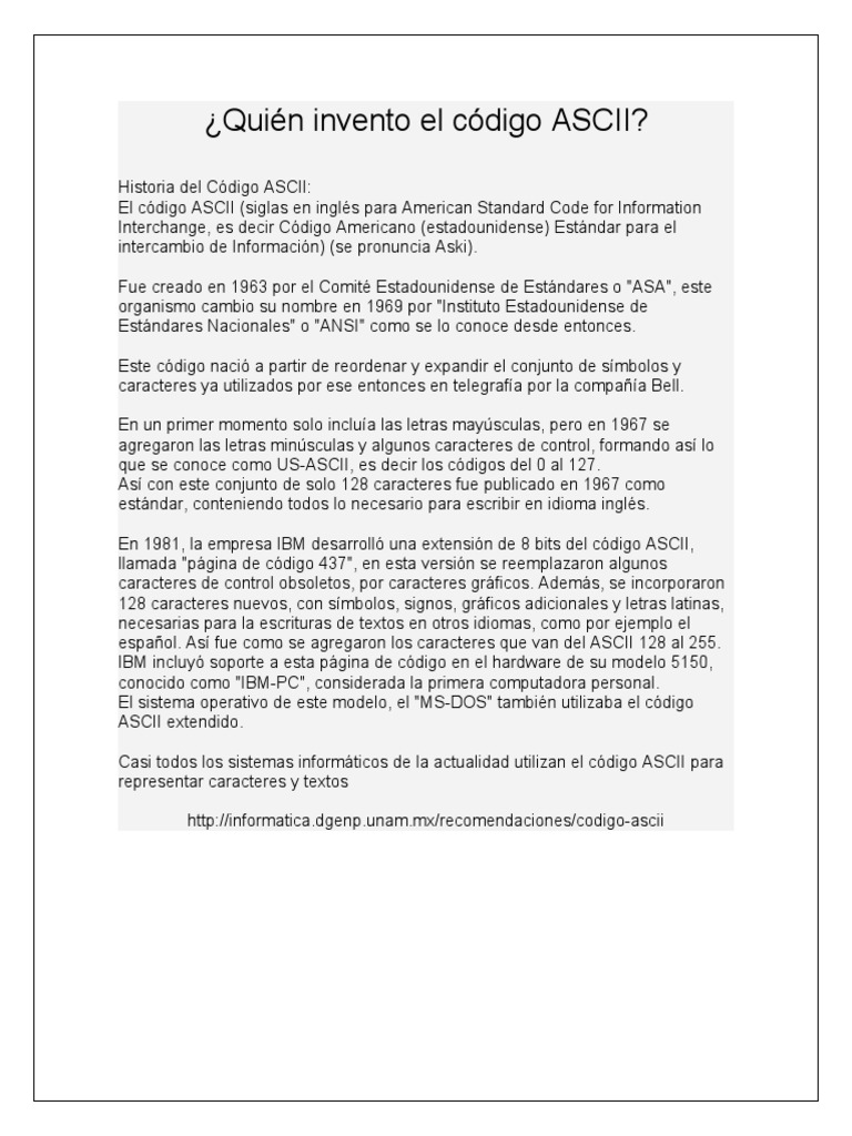 Quién Invento El Código ASCII | PDF | Ascii | Informática