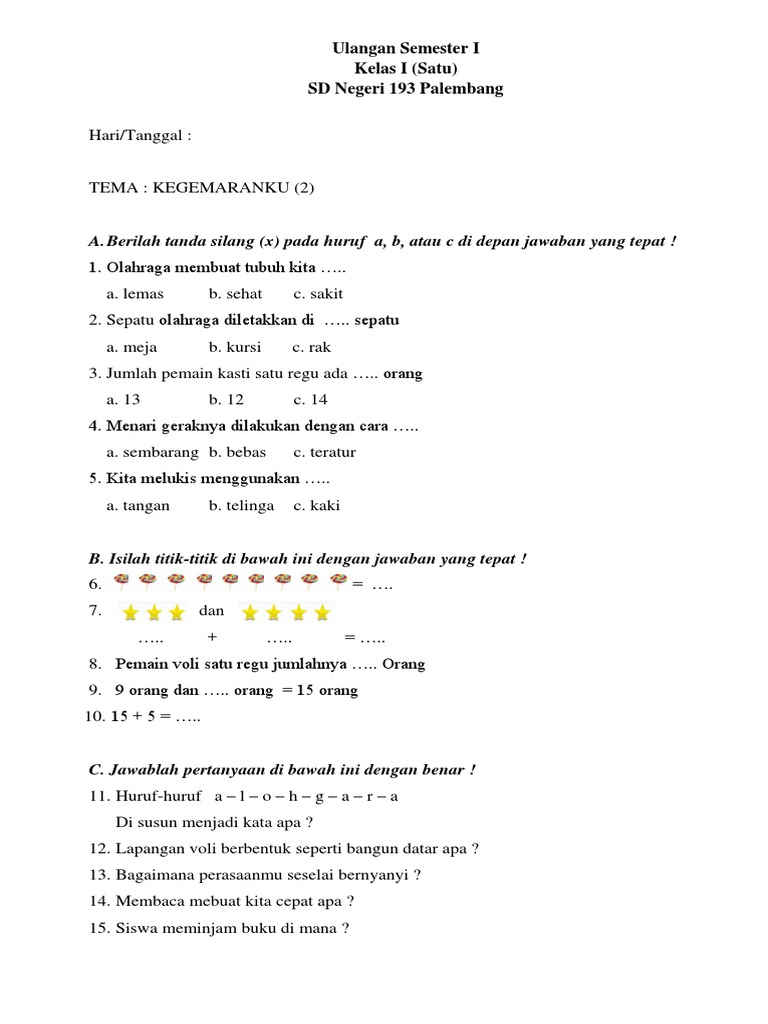 Soal SD Kelas 1 | PDF