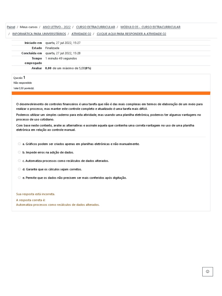 CLIQUE AQUI PARA RESPONDER A ATIVIDADE 02 - Revisão Da Tentativa | PDF | Dados | Planilha