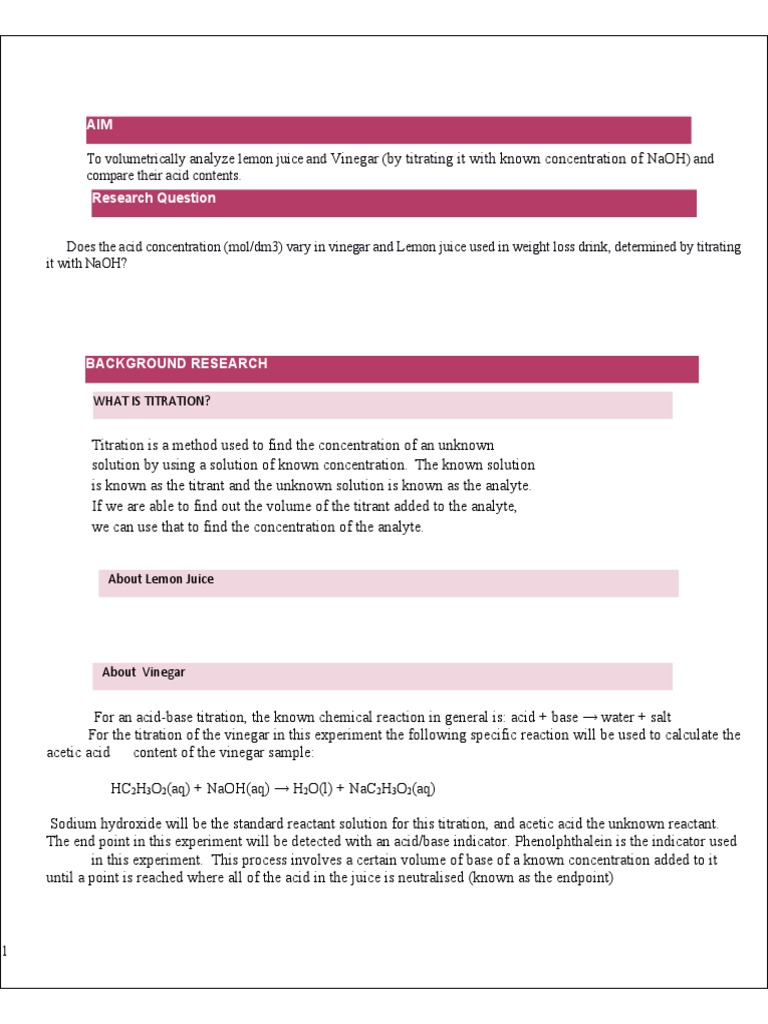 Titration Lab Report | PDF | Titration | Chemistry