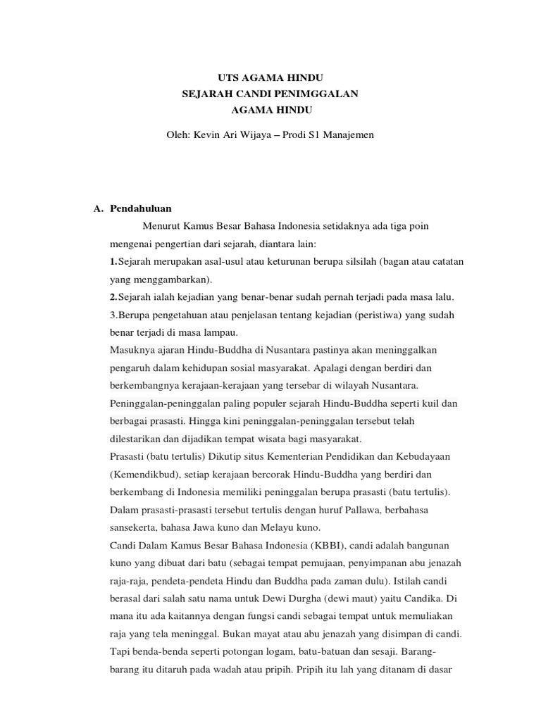 UTS Agama Hindu - Kevin Ari Wijaya (A1B021314) | PDF