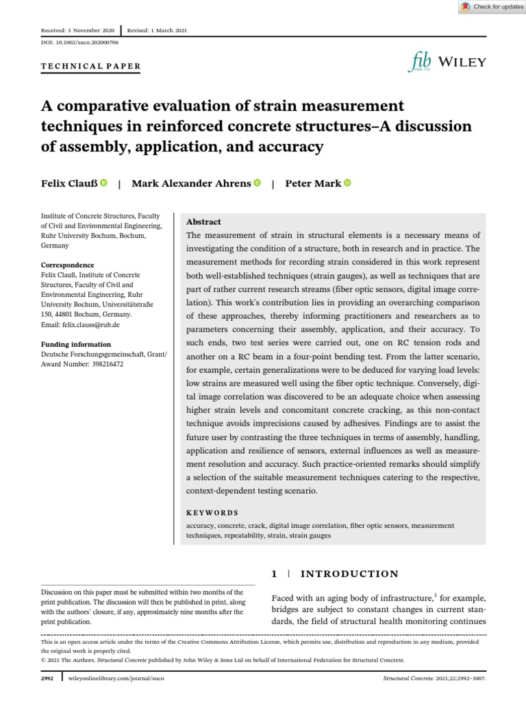 Structural Concrete 2021 Clau A Comparative Evaluation Of Strain Measurement Techniques In