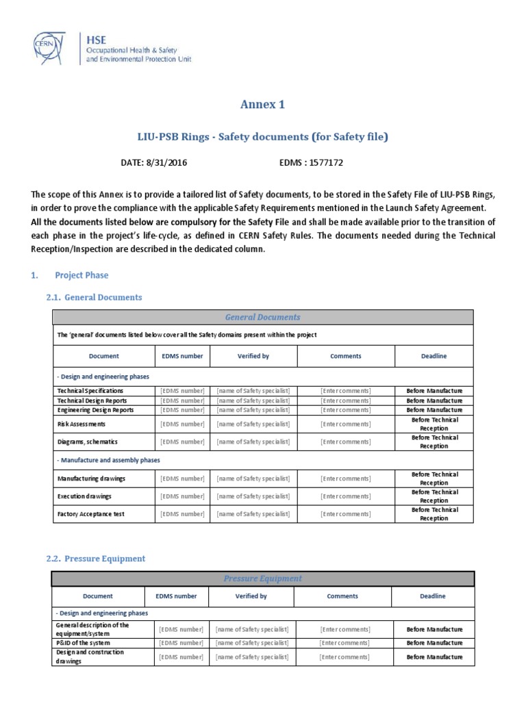 LSA LIU PSB Rings Annex 1 - List of Safety Documentation For Safety File - v2 Docx CPDF | PDF ...