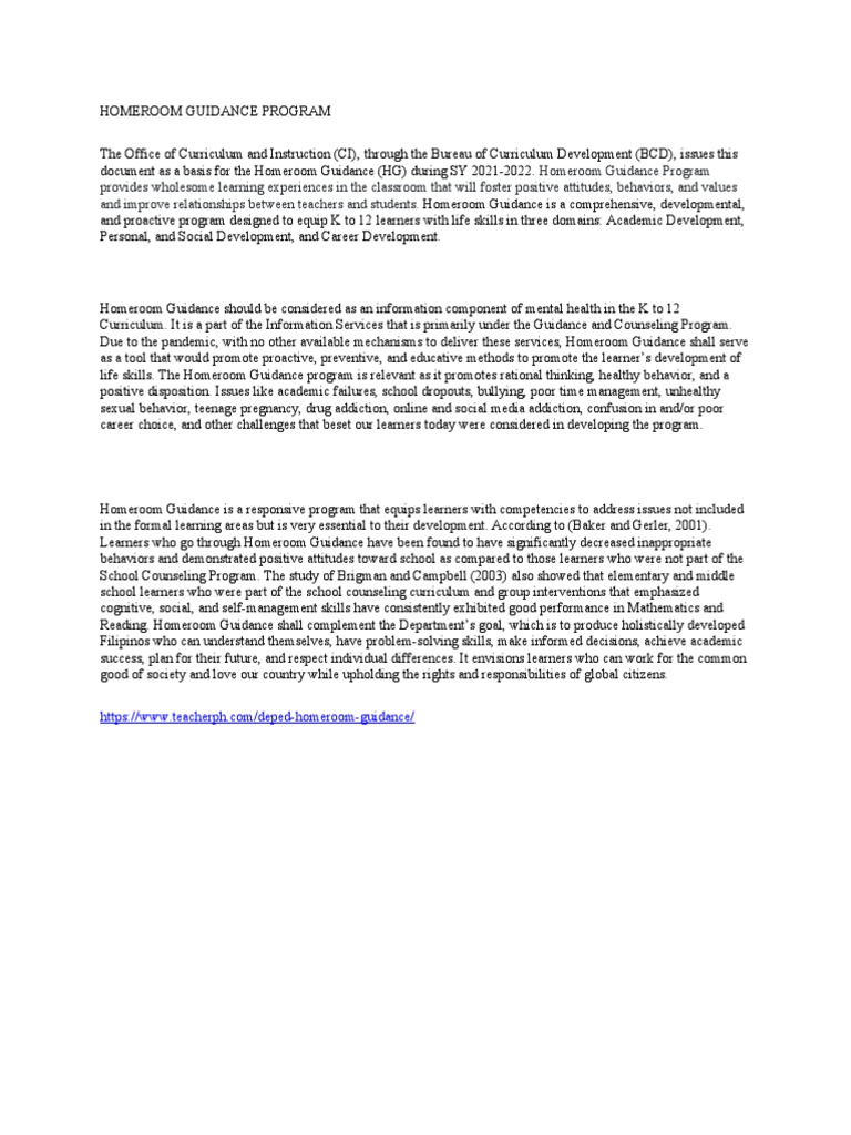 Homeroom Guidance Program | PDF | Professional Skills | Time Management