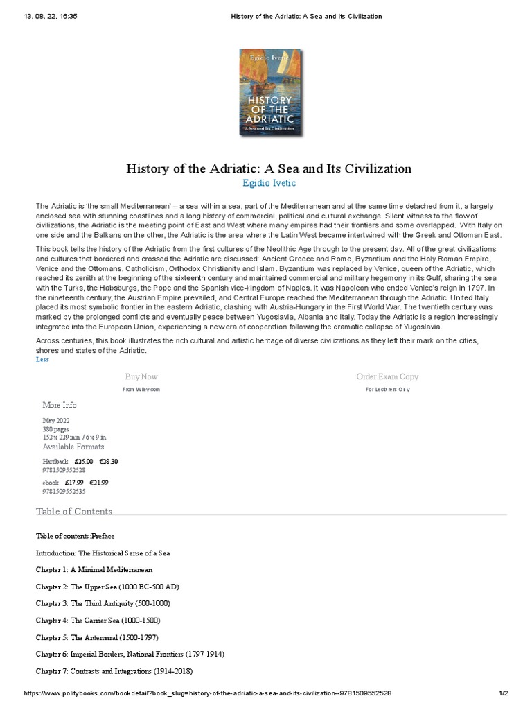 History of The Adriatic - A Sea and Its Civilization | PDF