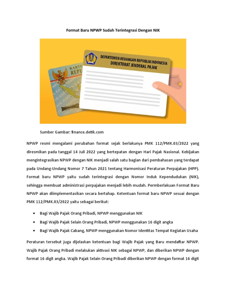 Format Baru NPWP Sudah Terintegrasi Dengan NIK | PDF