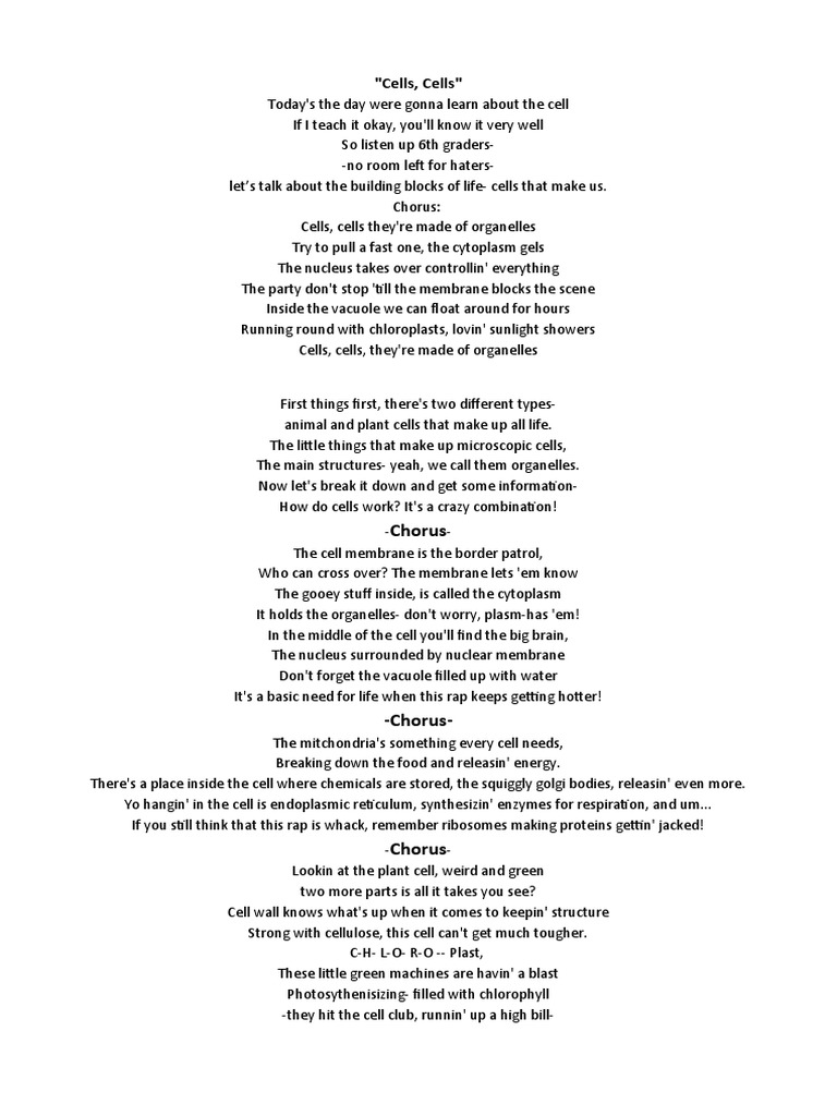 Cells Rap | PDF | Cell (Biology) | Organelle