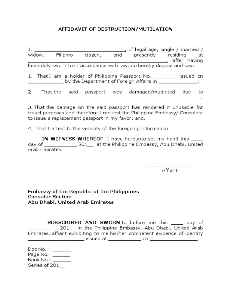 Affidavit of Damaged Passport | PDF