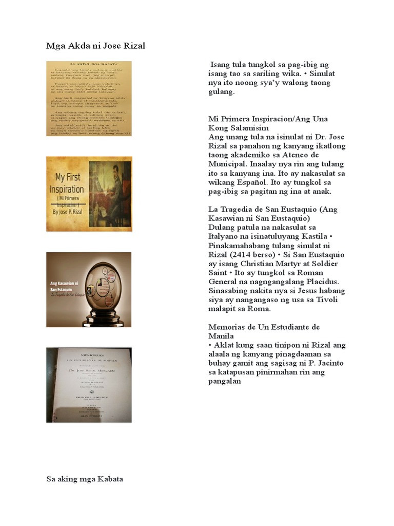 Mga Akda Ni Jose Rizal | PDF