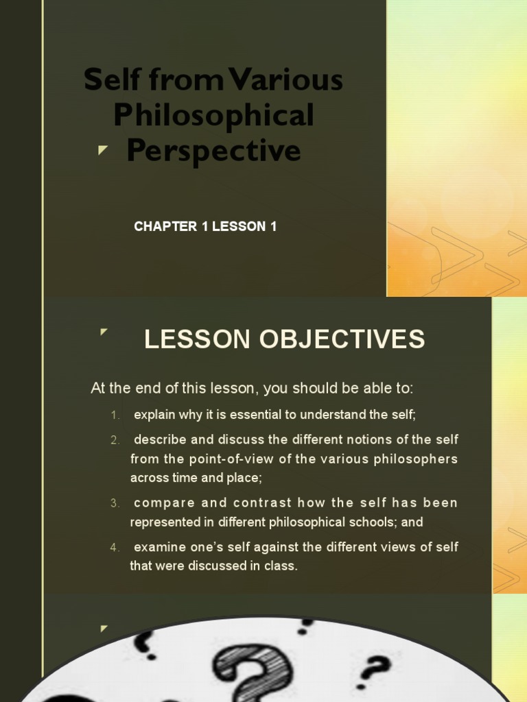 Self From Various Philosophical Perspective: Chapter 1 Lesson 1 | PDF ...