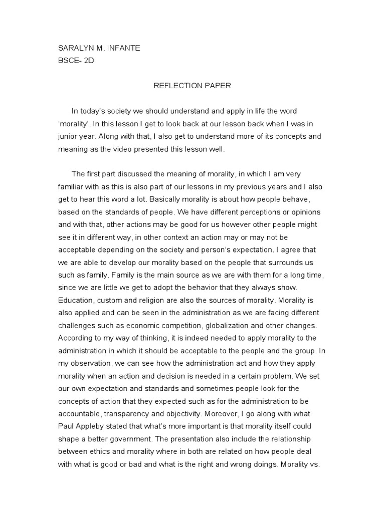Reflection Paper | PDF | Morality | Psychology