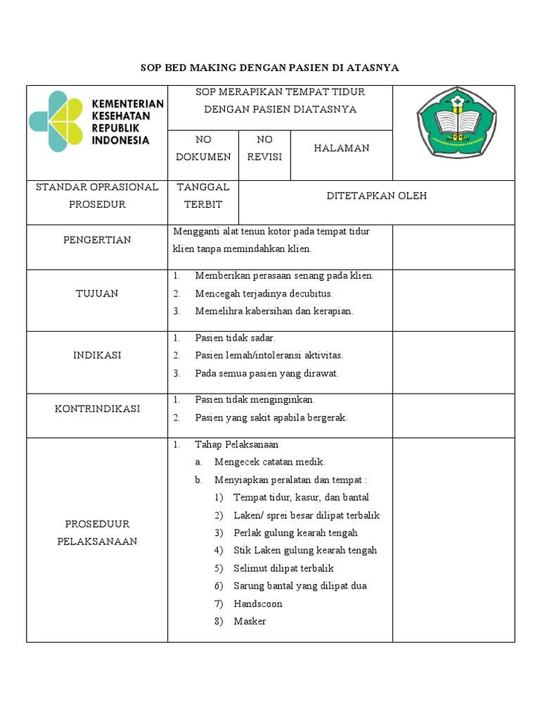 Sop Bed Making Dengan Pasien Diatasnya-1 | PDF