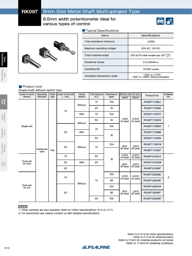 9mm Metal Shaft Potentiometers Guide | PDF | Resistor | Switch