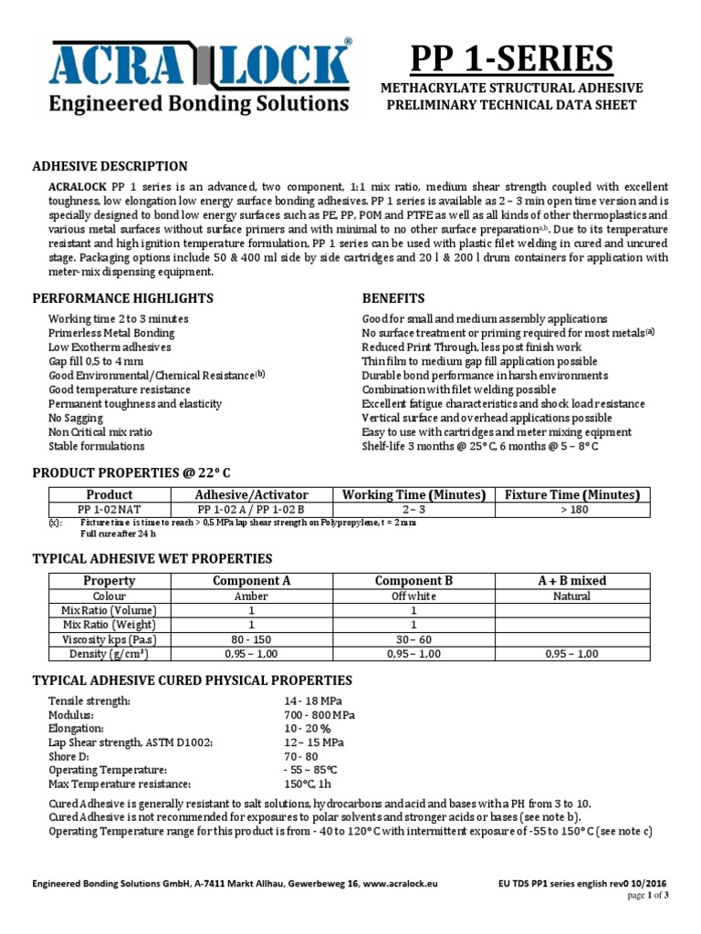 ACRALOCK PP 1-02 Karta Techniczna ENG | PDF | Adhesive | Metals