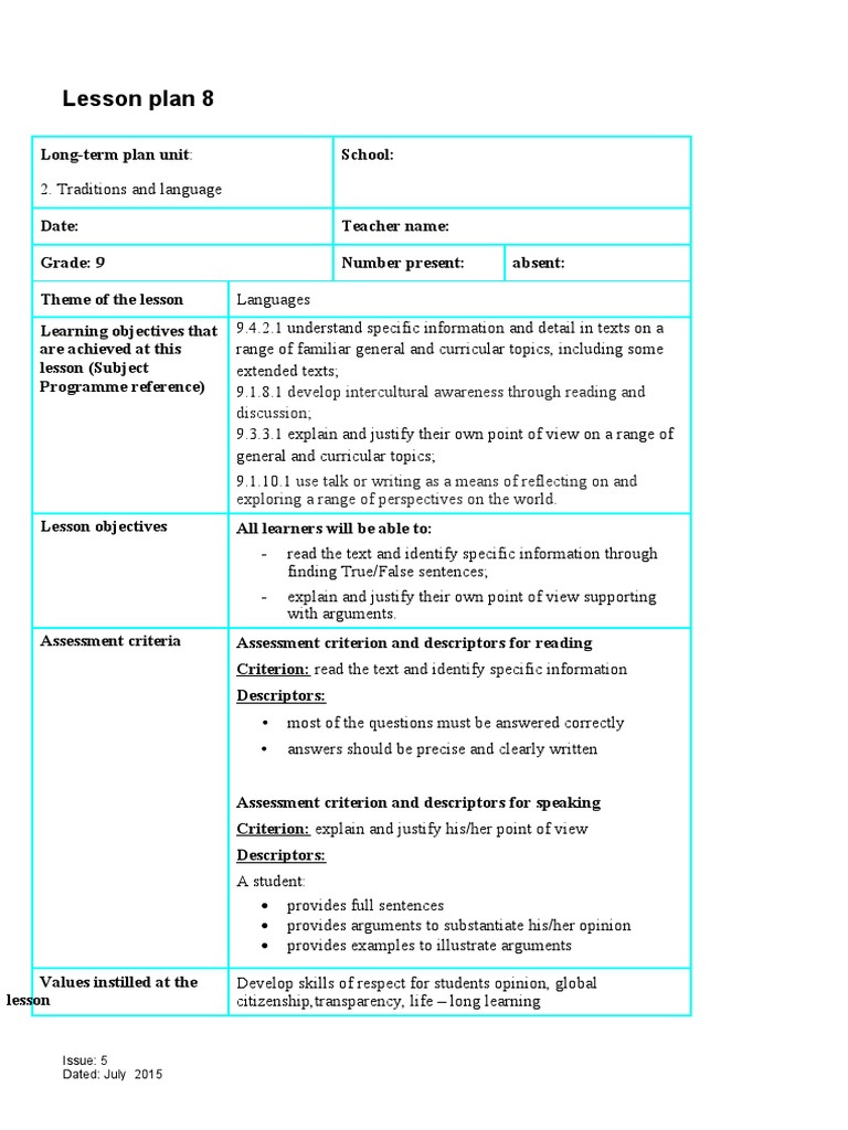 1 - English - Grade 9 - Languages - Traditions and Language - Lesson ...