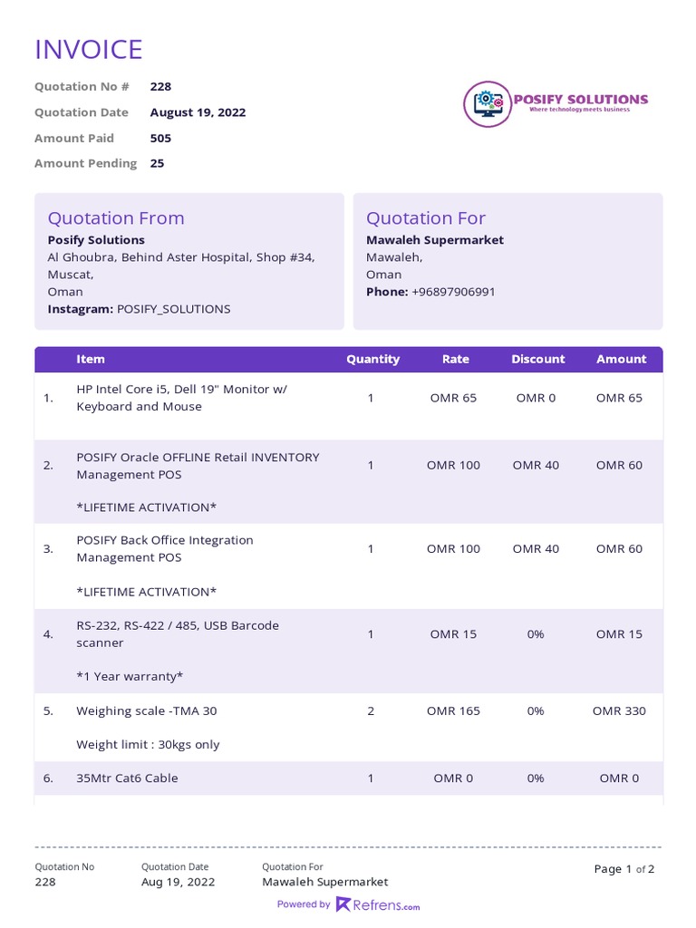 Quotation 228 Posify Solutions Mawaleh Supermarket | PDF | Point Of Sale | Information And ...