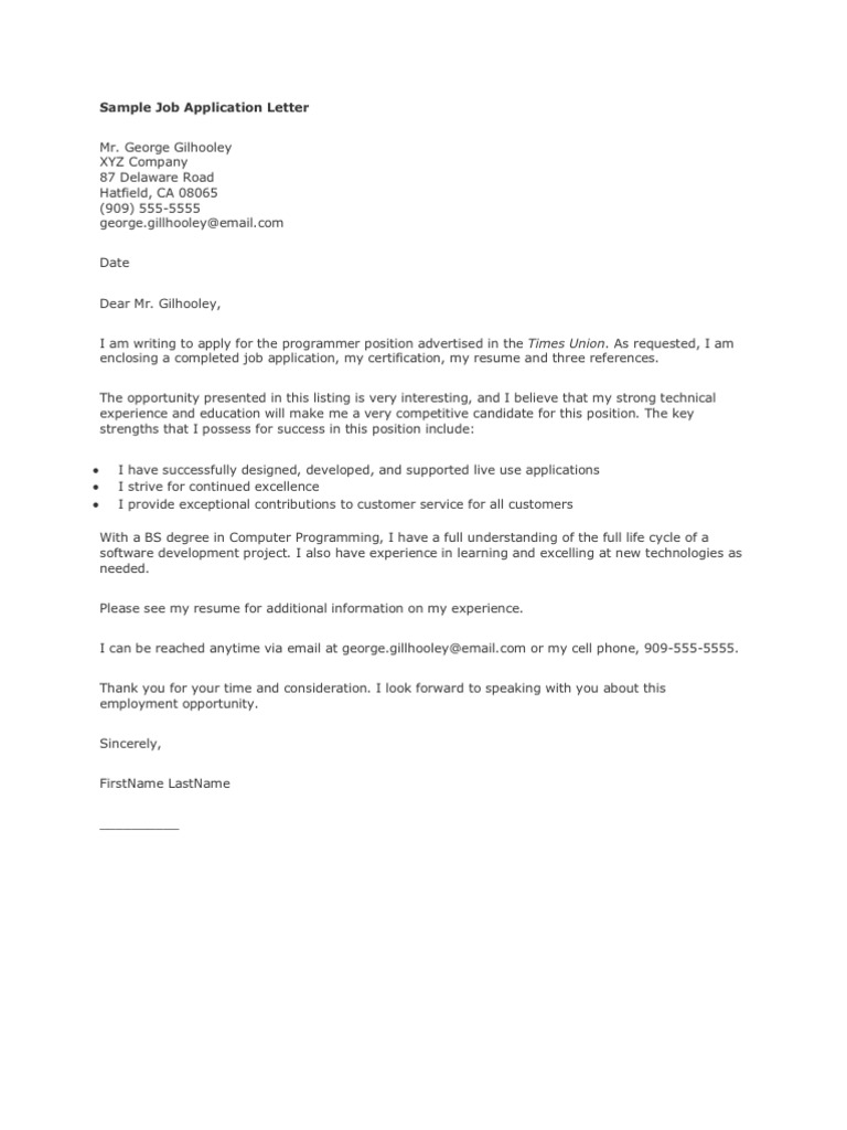 Sample Job Application Letter | PDF