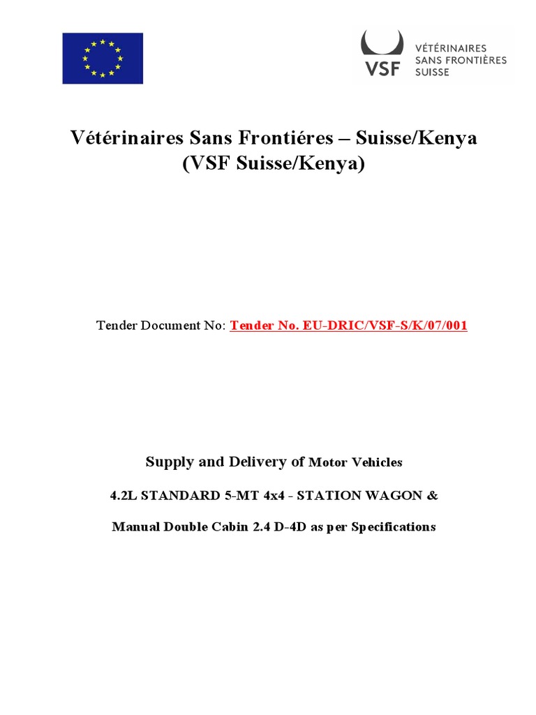 COMPLETE DOCUMENT OF TENDER FOR MOTOR VEHICLES - VSF Suisse - Kenya ...