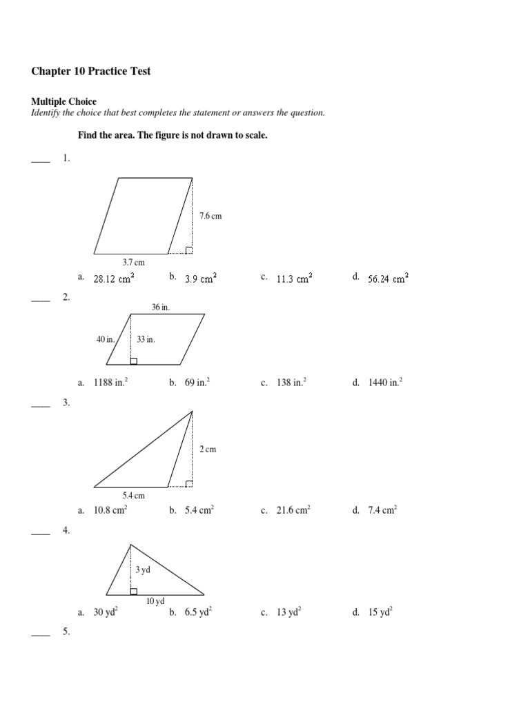 Chapter 10 Geometry Practice Test | PDF | Area | Geometric Measurement